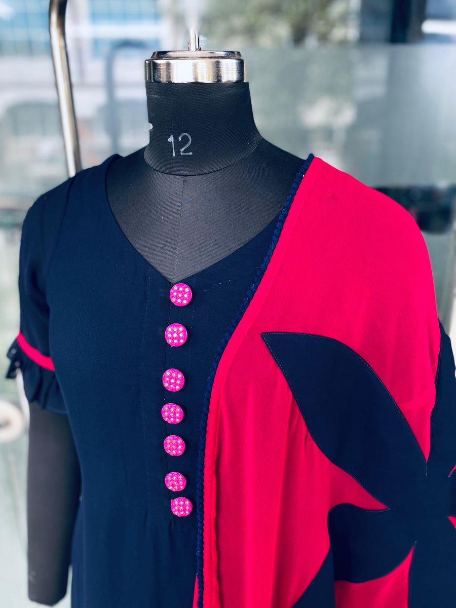 Navy Blue Flower Suit – Lakhina Couture