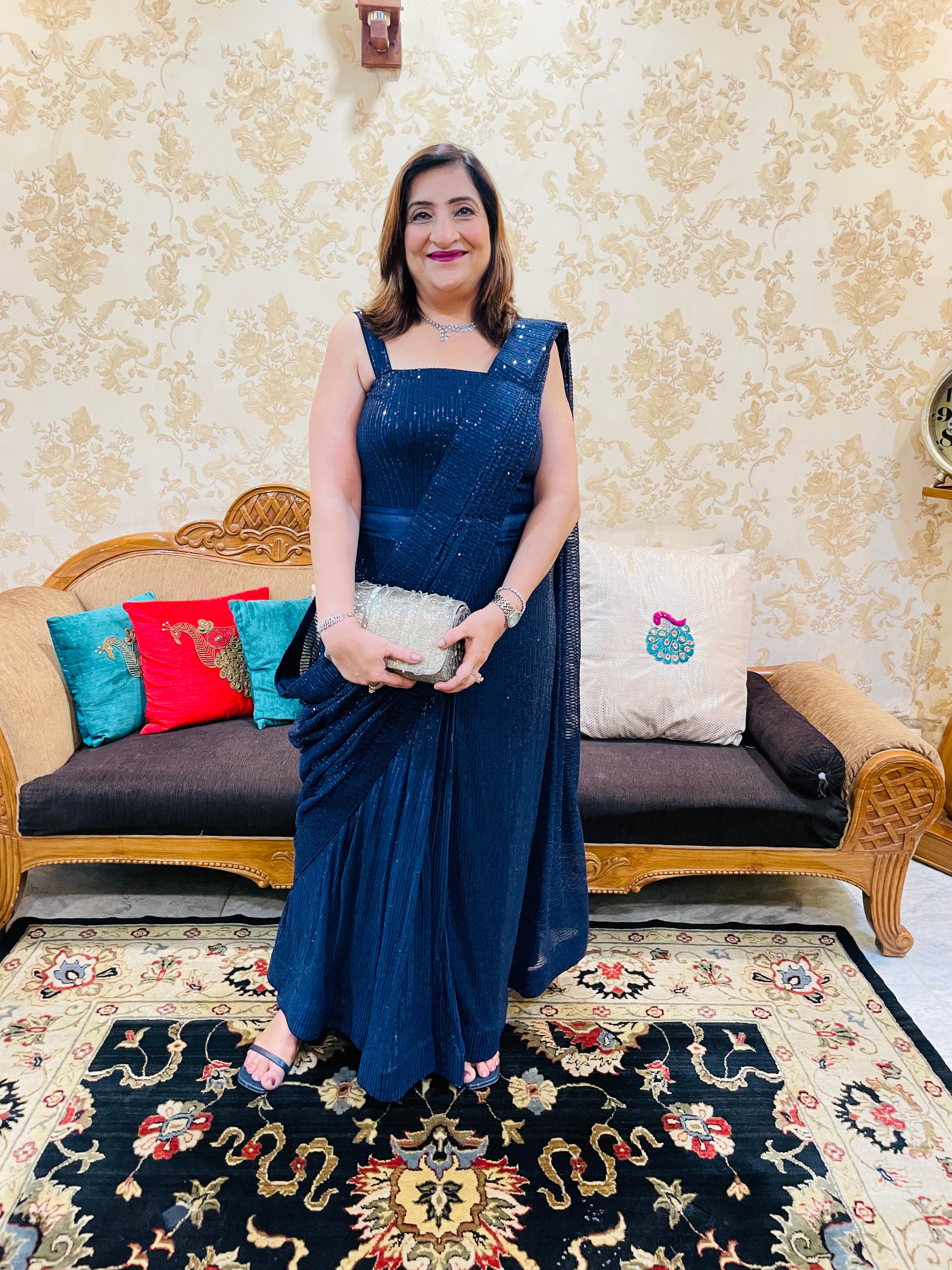 Blue Sequin Saree – Lakhina Couture