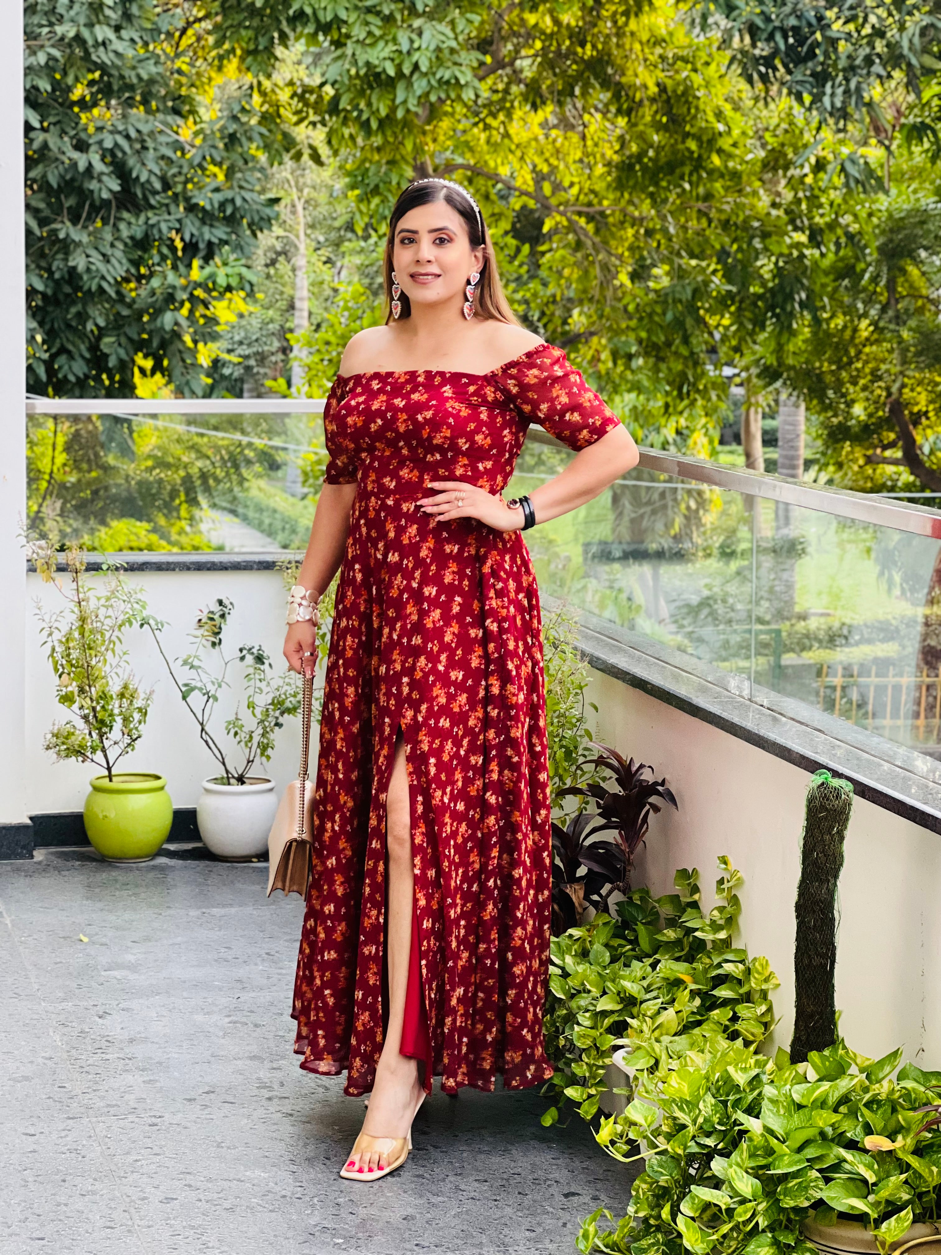Maroon Bougainville – Lakhina Couture