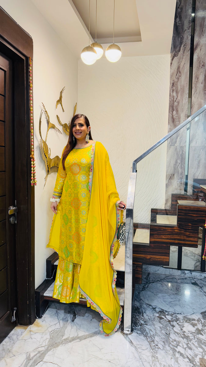 Yellow Haldi Garara Suit – Lakhina Couture