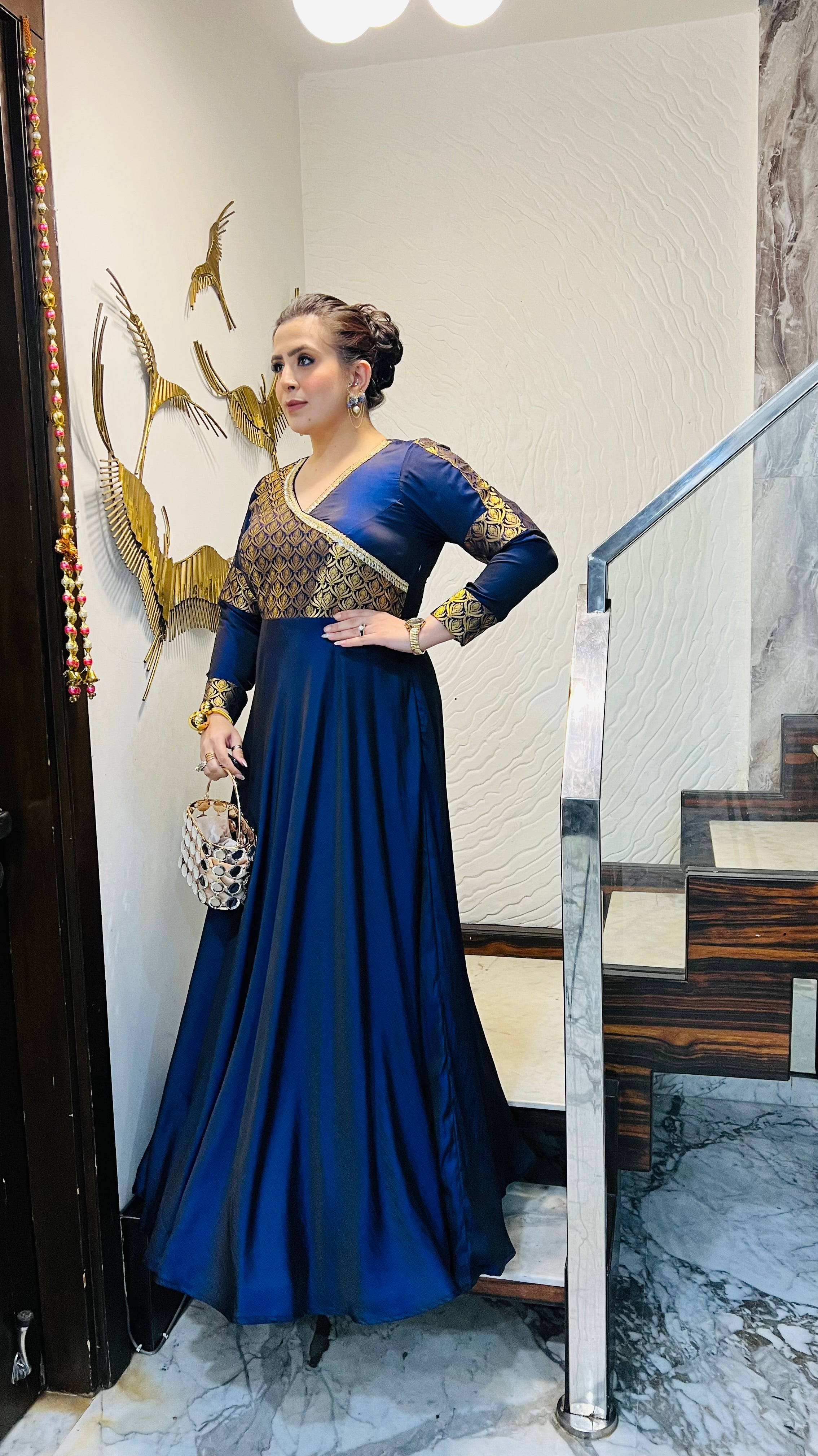 Dual Blue Winter Gown – Lakhina Couture