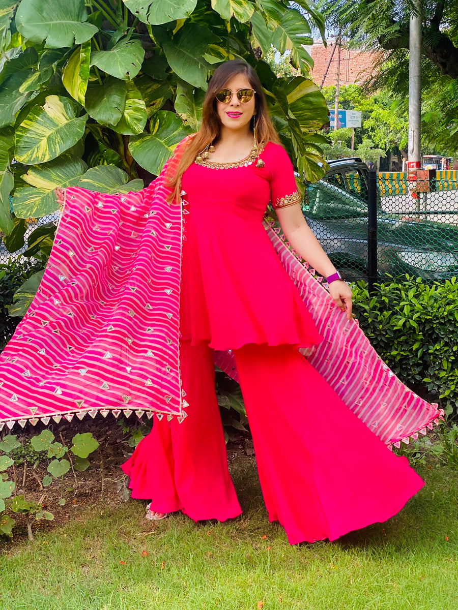 Hot Pink Mirror Garara Suit – Lakhina Couture