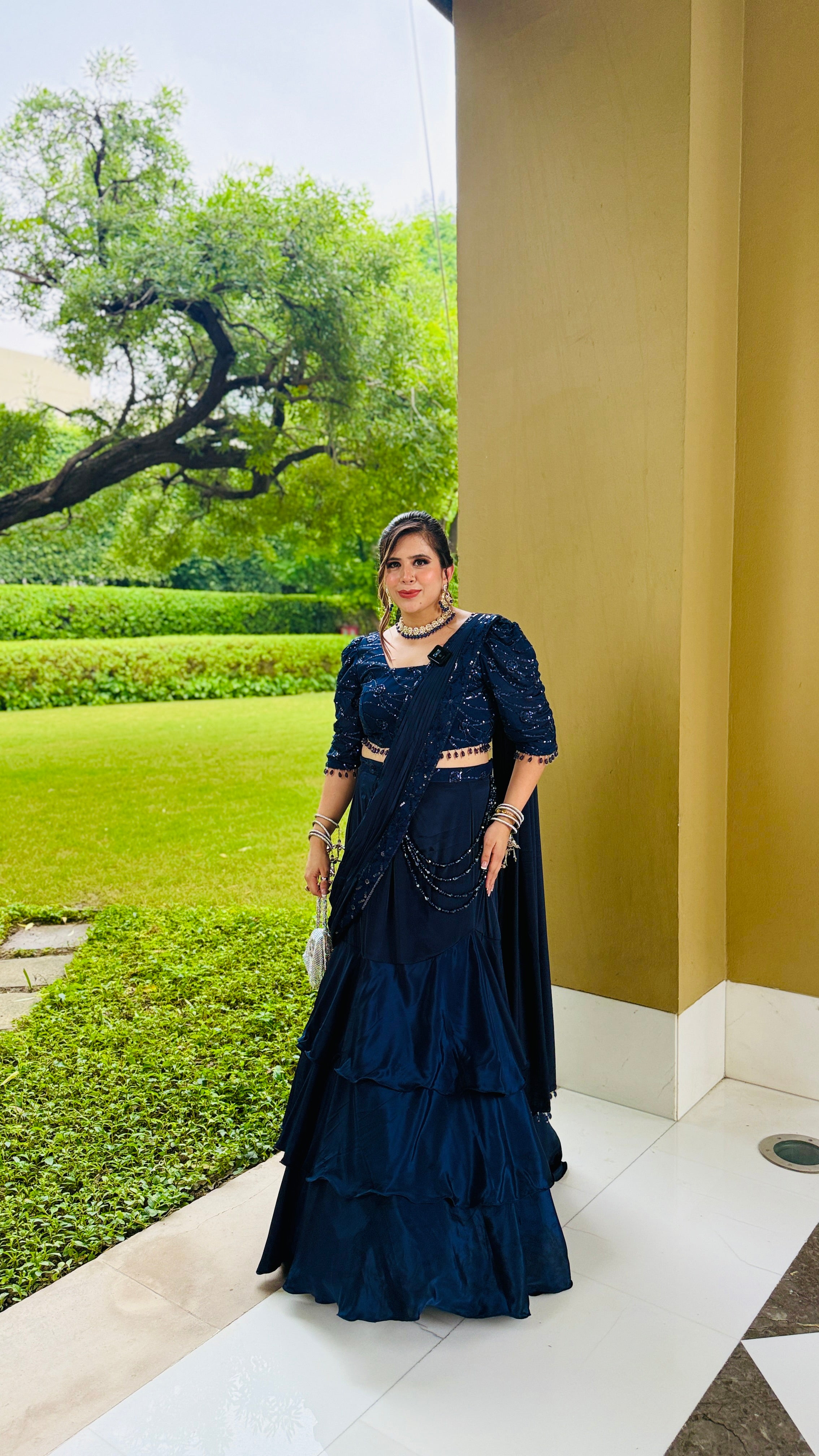 Navy Blue Fish Cut Saree – Lakhina Couture