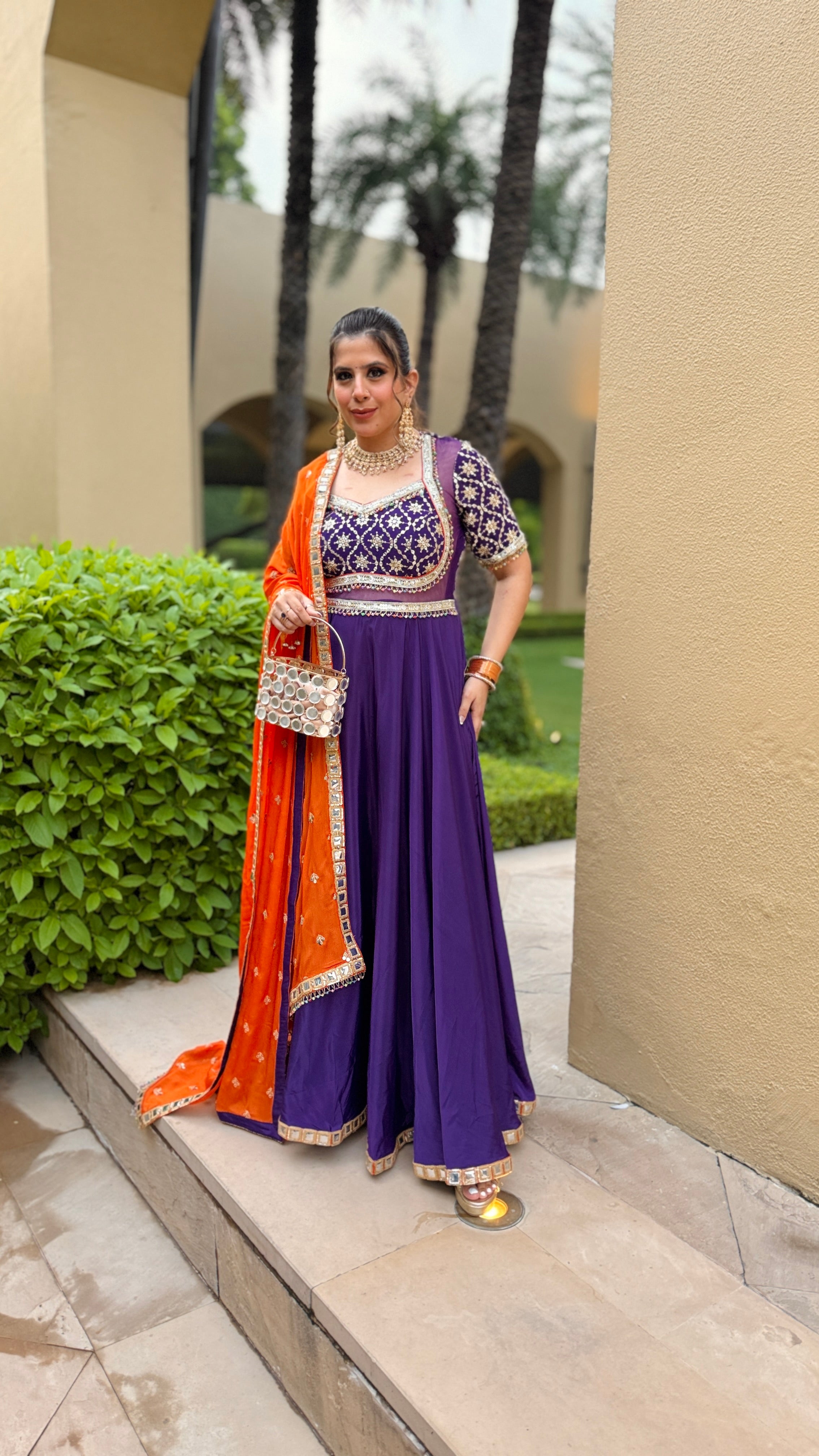 Purple Rust Karvachauth Anarkali – Lakhina Couture