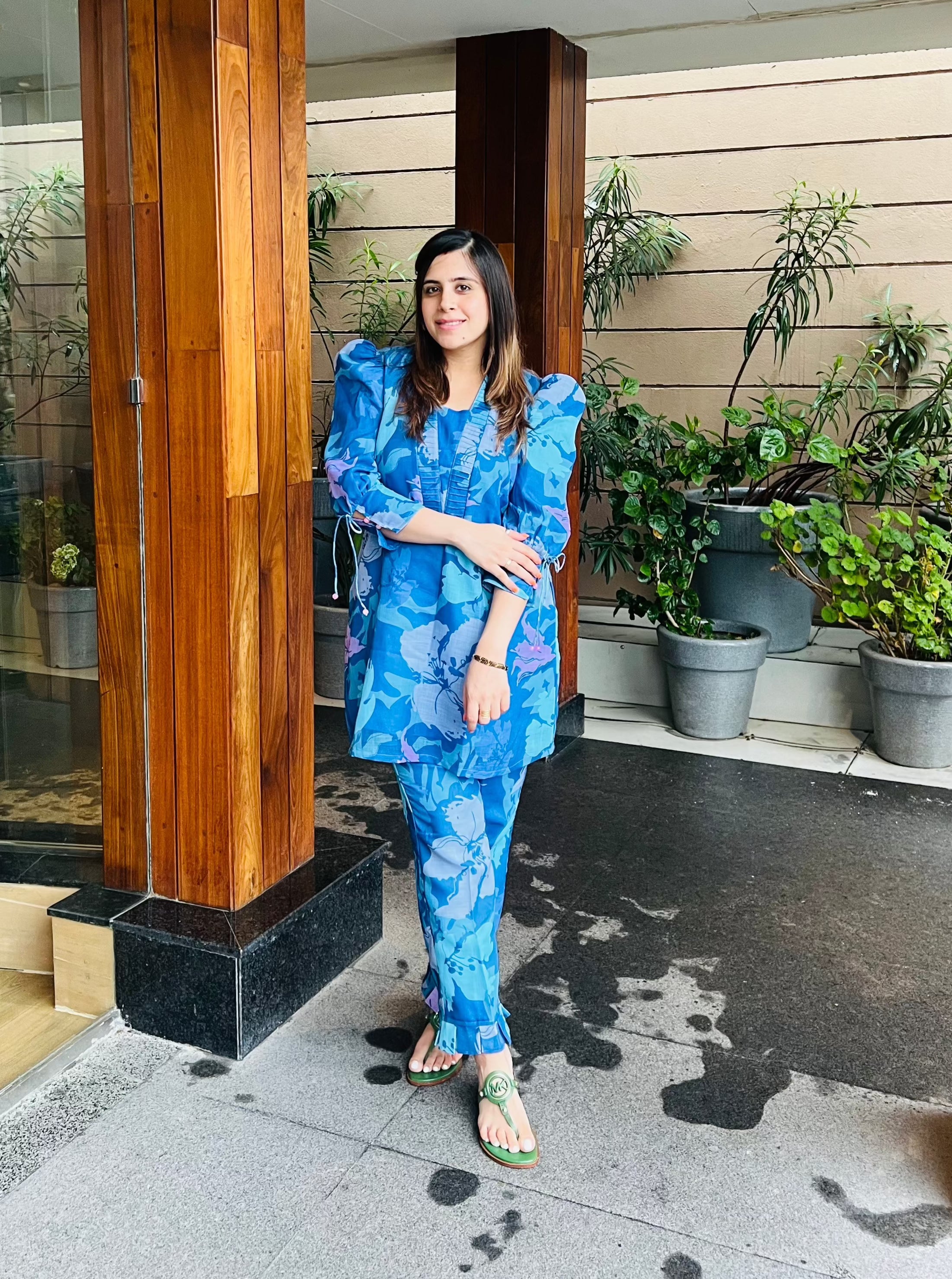Linen On Blue Co-Ord – Lakhina Couture