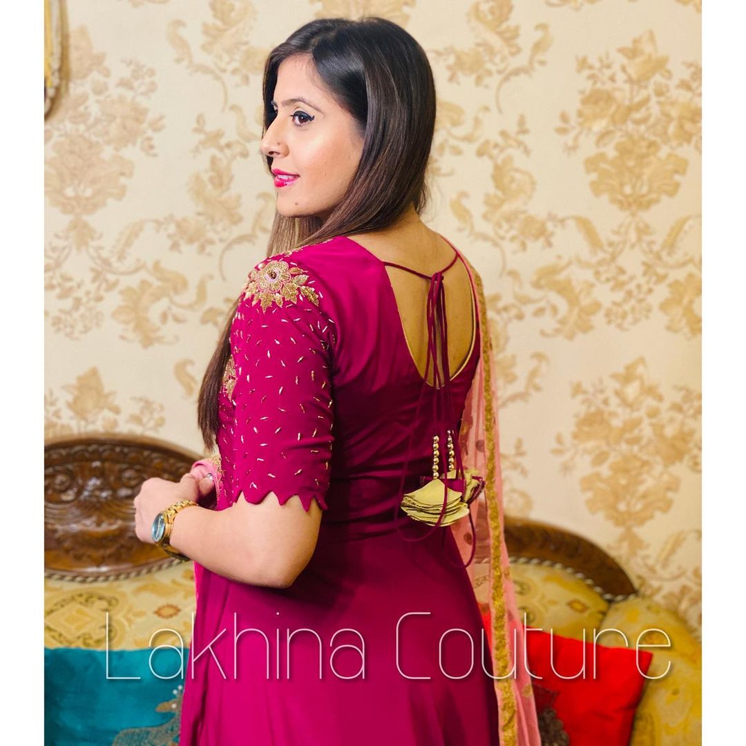 Wine Glossy Suit – Lakhina Couture