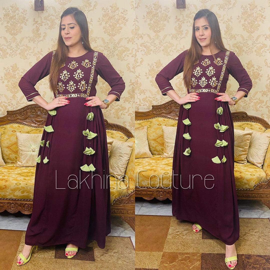 Wine Embroidered Maxi – Lakhina Couture