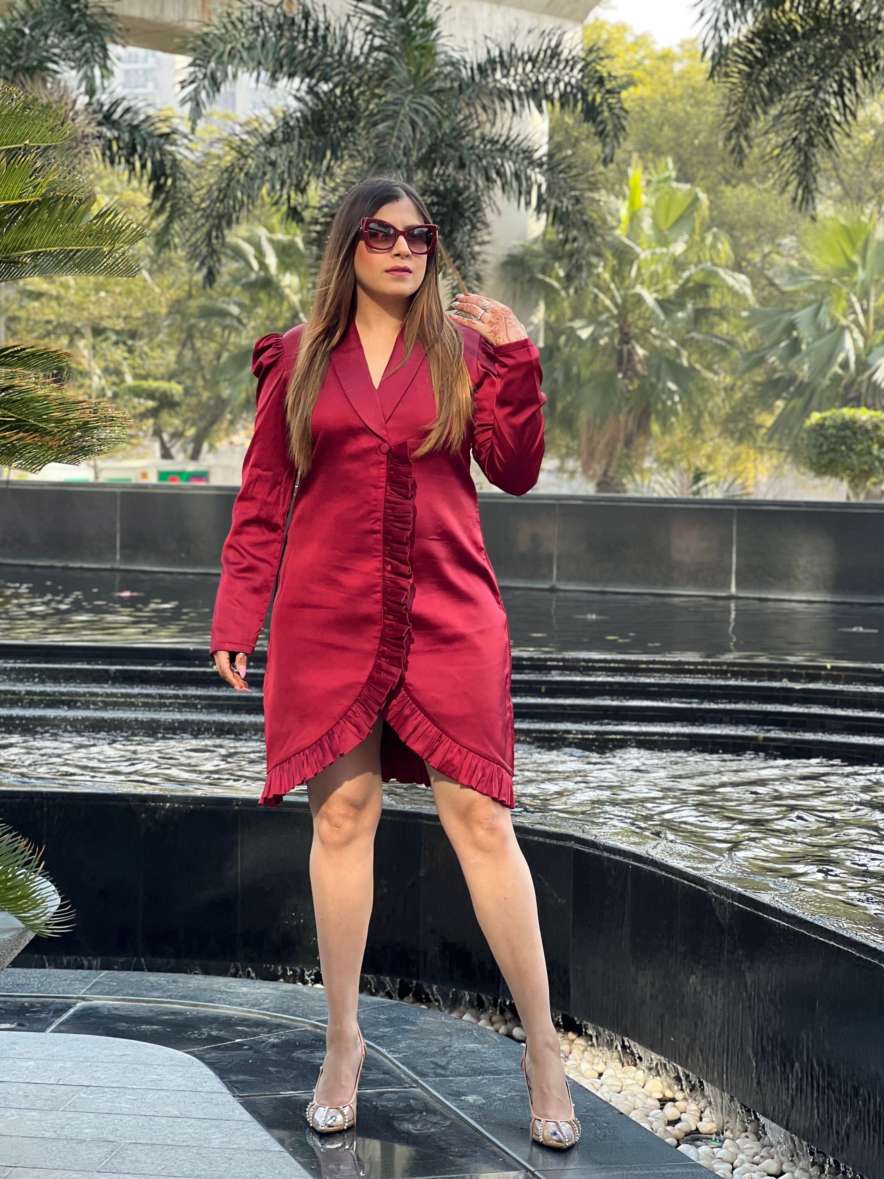 Maroon Date Dress – Lakhina Couture