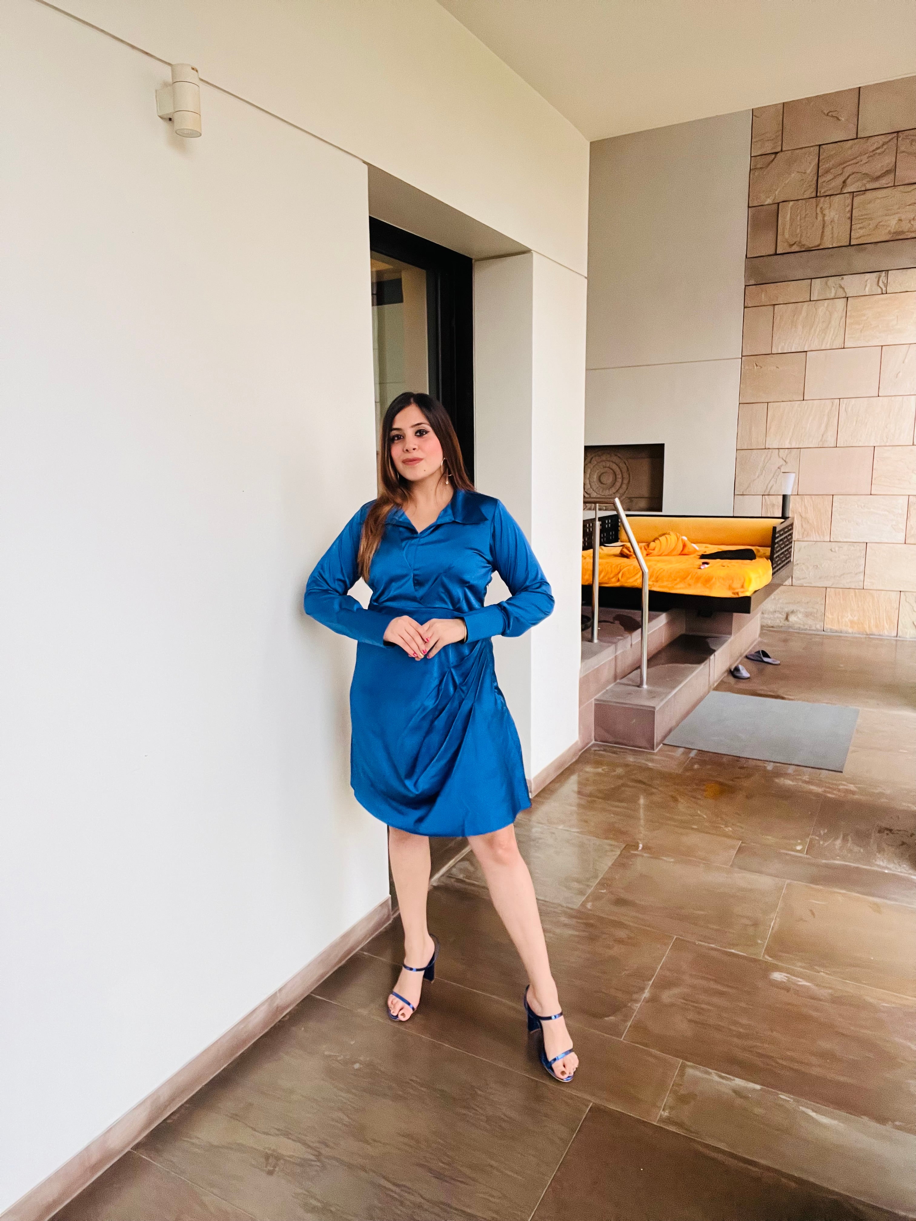 Blue Drape Dress – Lakhina Couture