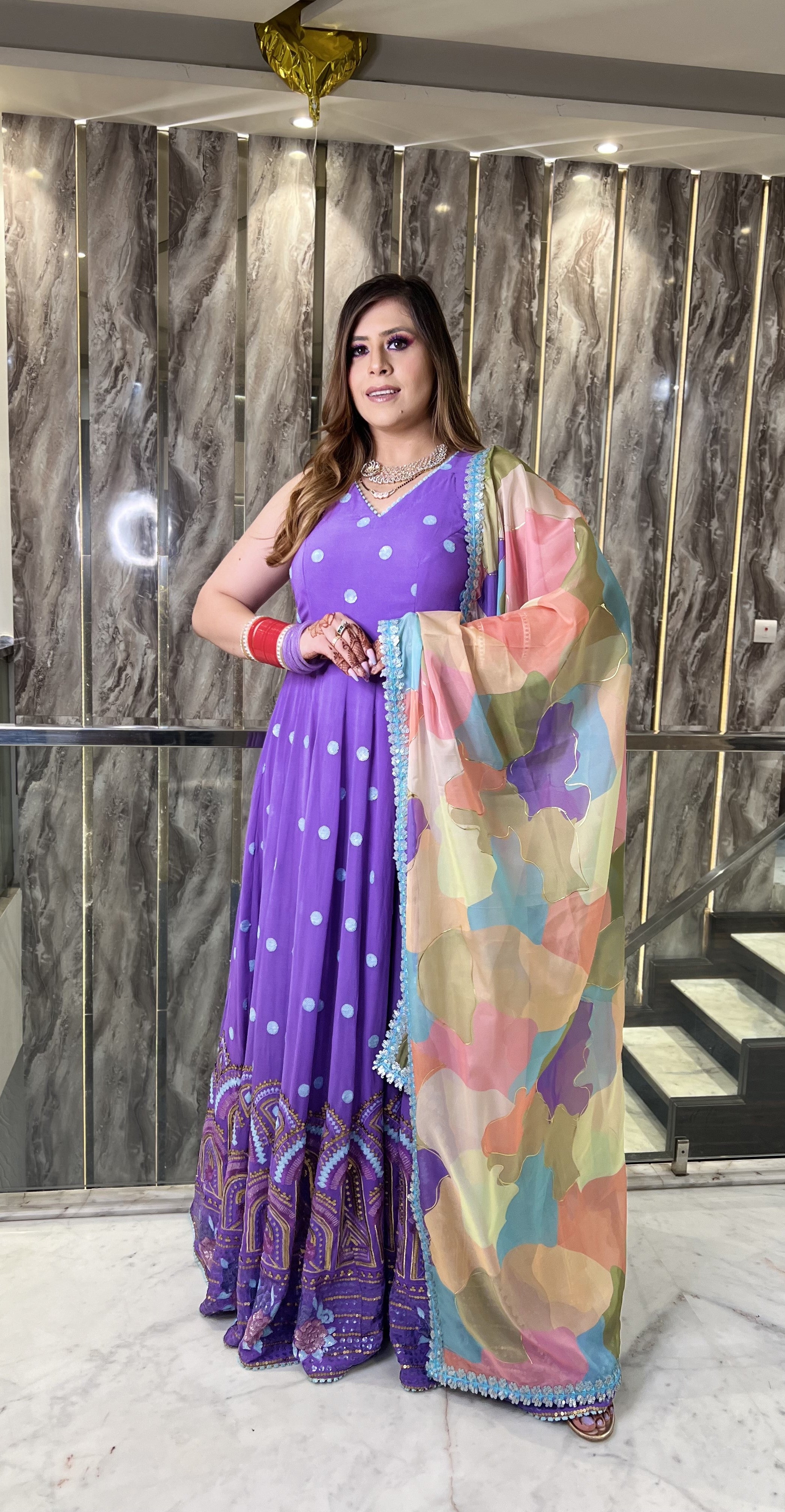 Lilac Embroidered Anarkali – Lakhina Couture