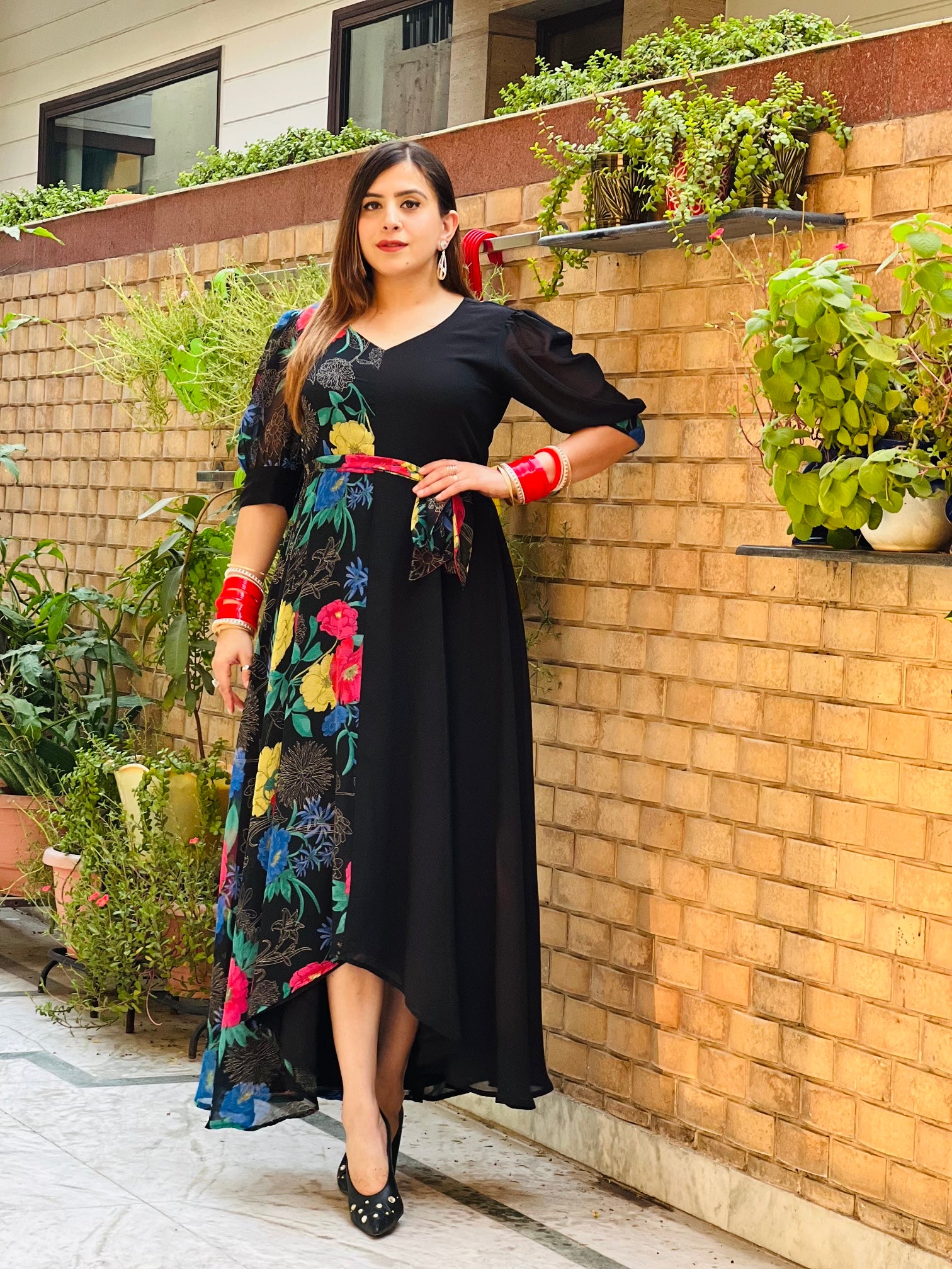 Black Half & Half Maxi – Lakhina Couture