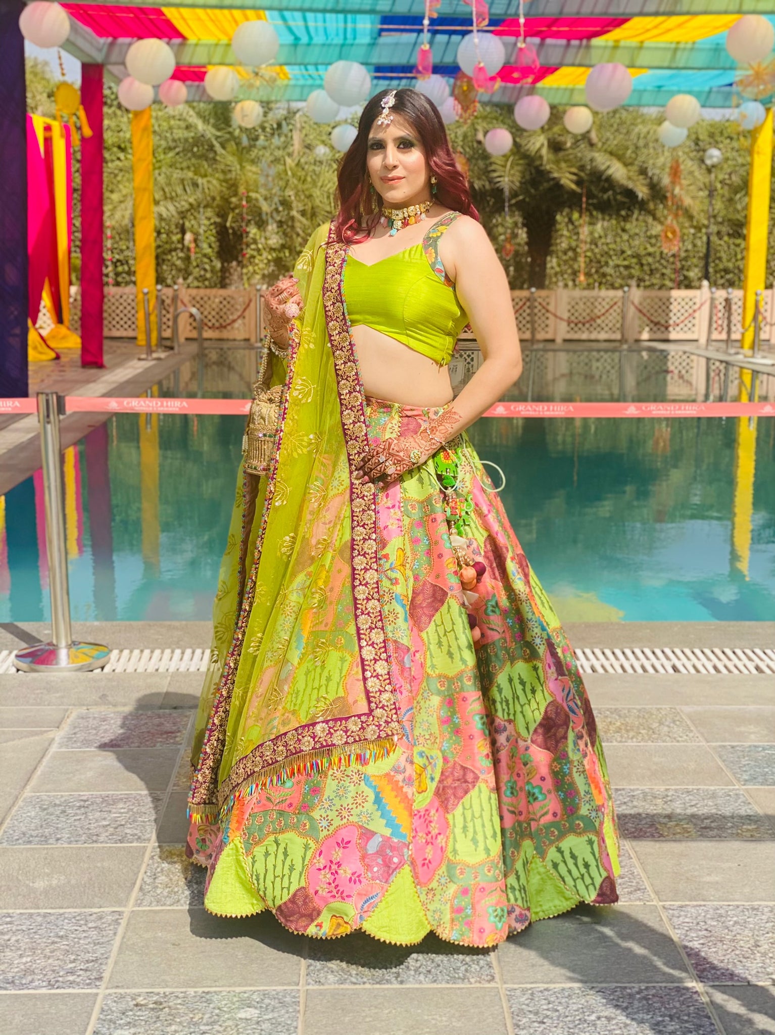 Pista Green Silk Lehenga – Lakhina Couture